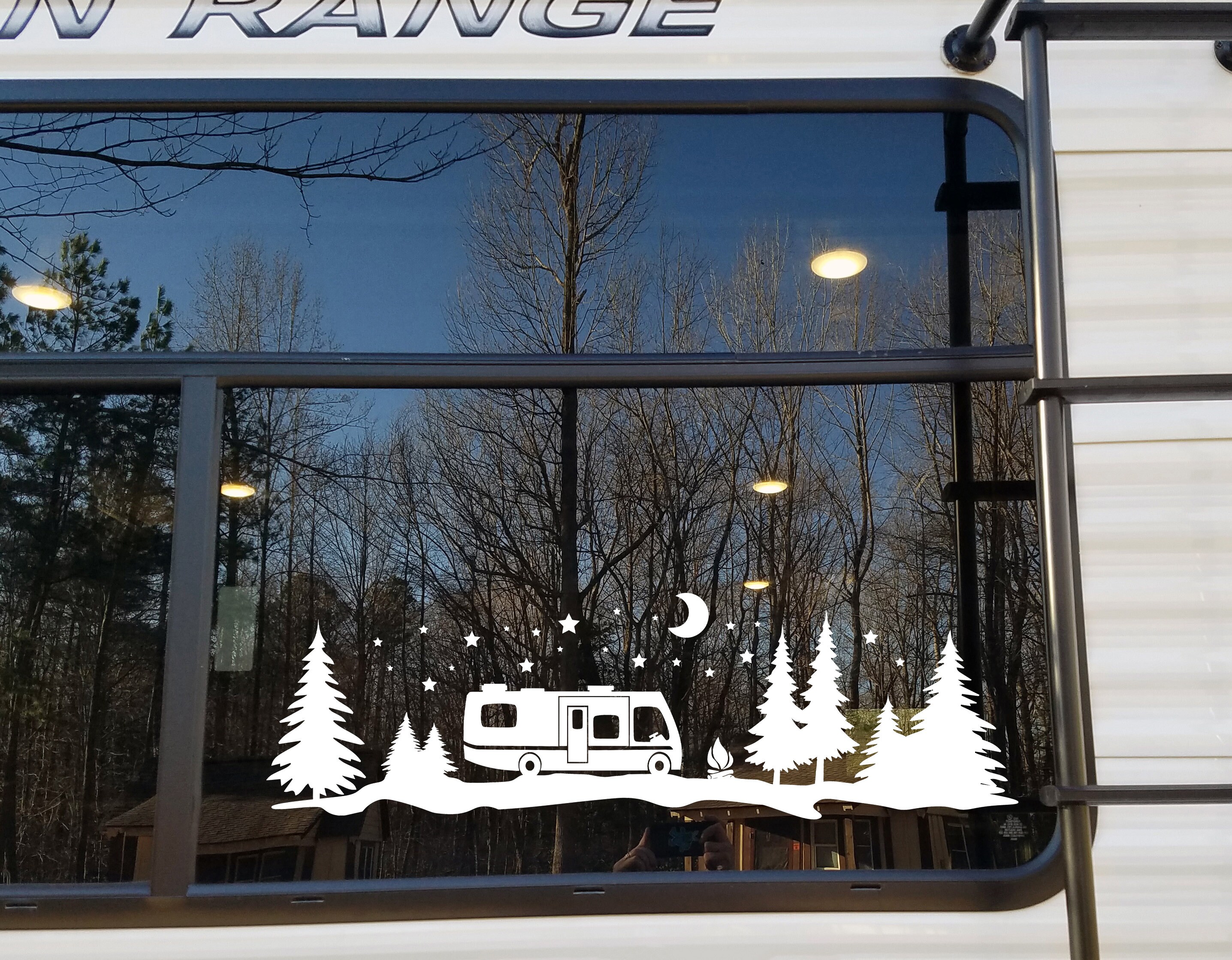 RV Moon Stars Trees Scene Vinyl Decal Forest Camper Campfire - Etsy