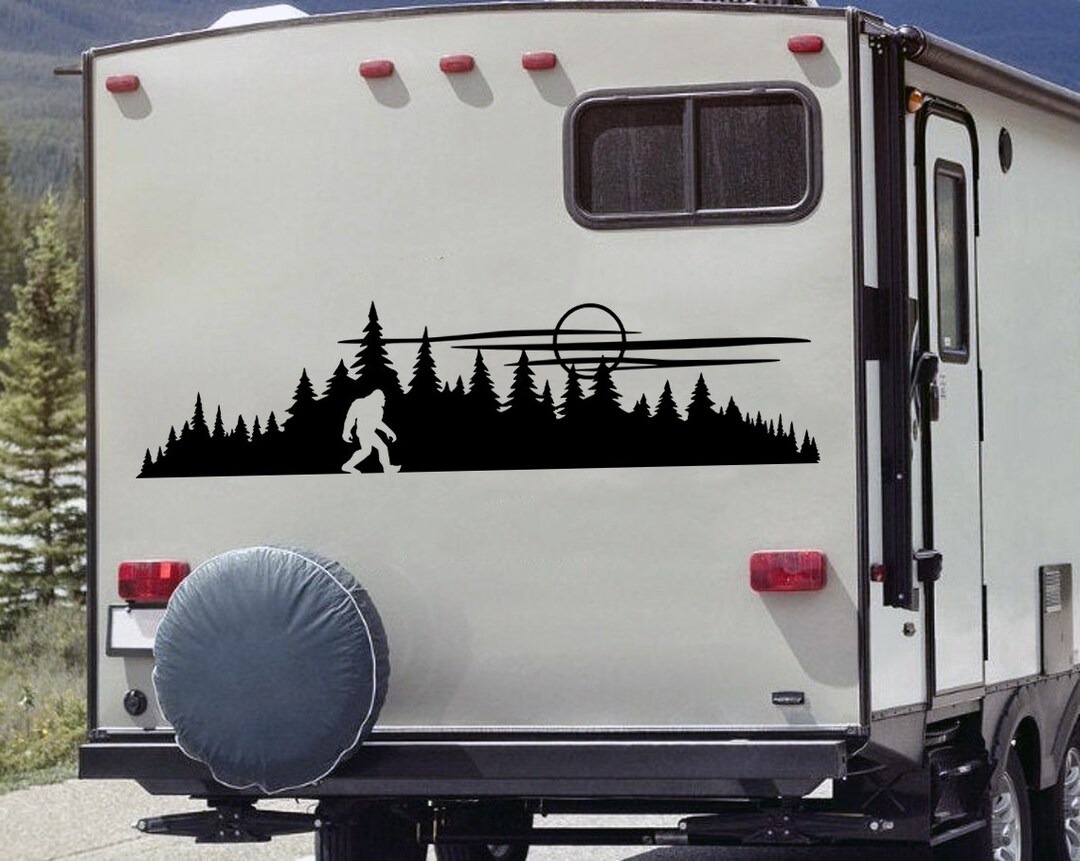 Bigfoot in Tree Line Forest Scene Vinyl Decal V17 - Sasquatch Camping ...