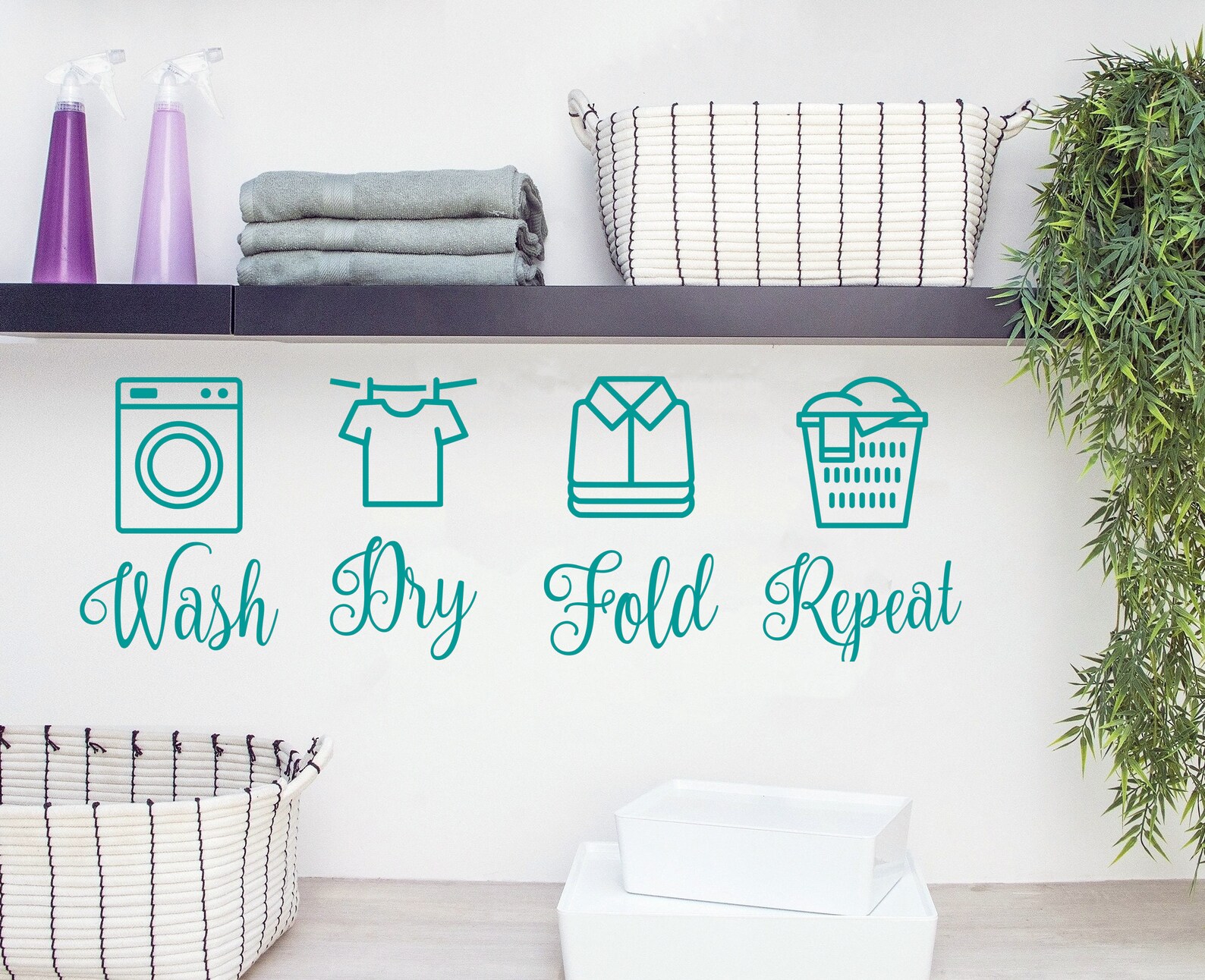 Wash Dry Fold Repeat Vinyl Decals - Laundry Room - Die Cut Stickers - Etsy