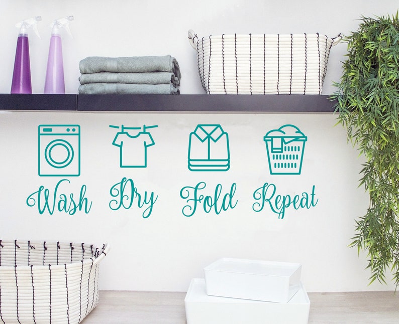 Wash Dry Fold Repeat Vinyl Decals - Laundry Room - Die Cut Stickers - Etsy