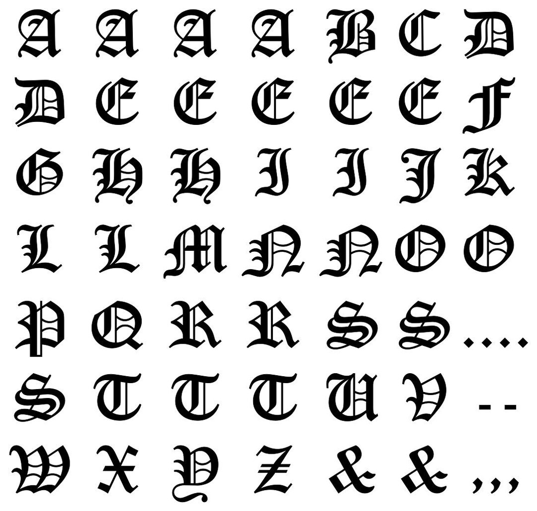 Old English Letter Sheet Vinyl Decals - Gothic Olde - Die Cut Stickers ...