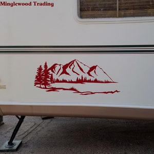 Lake Mountain Trees Scene Vinyl Sticker - Camper RV Travel Trailer ...
