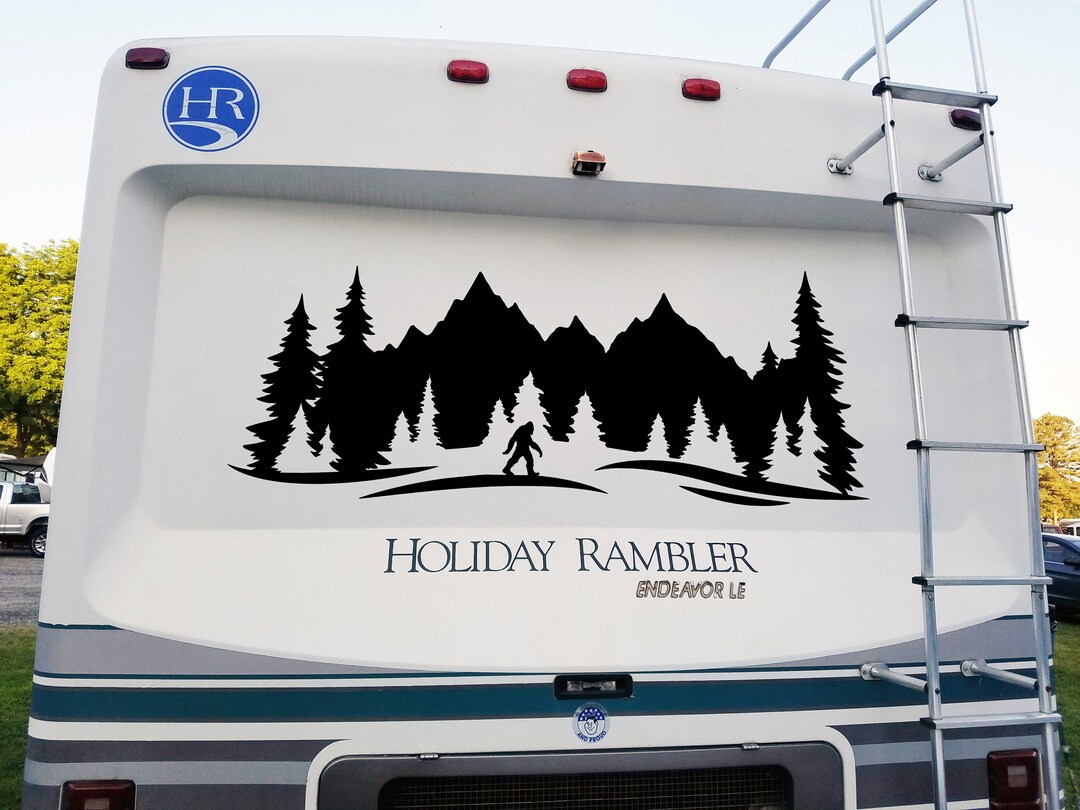 Bigfoot Forest Trees Scene V1 Vinyl Decal RV Camper Graphics Travel ...