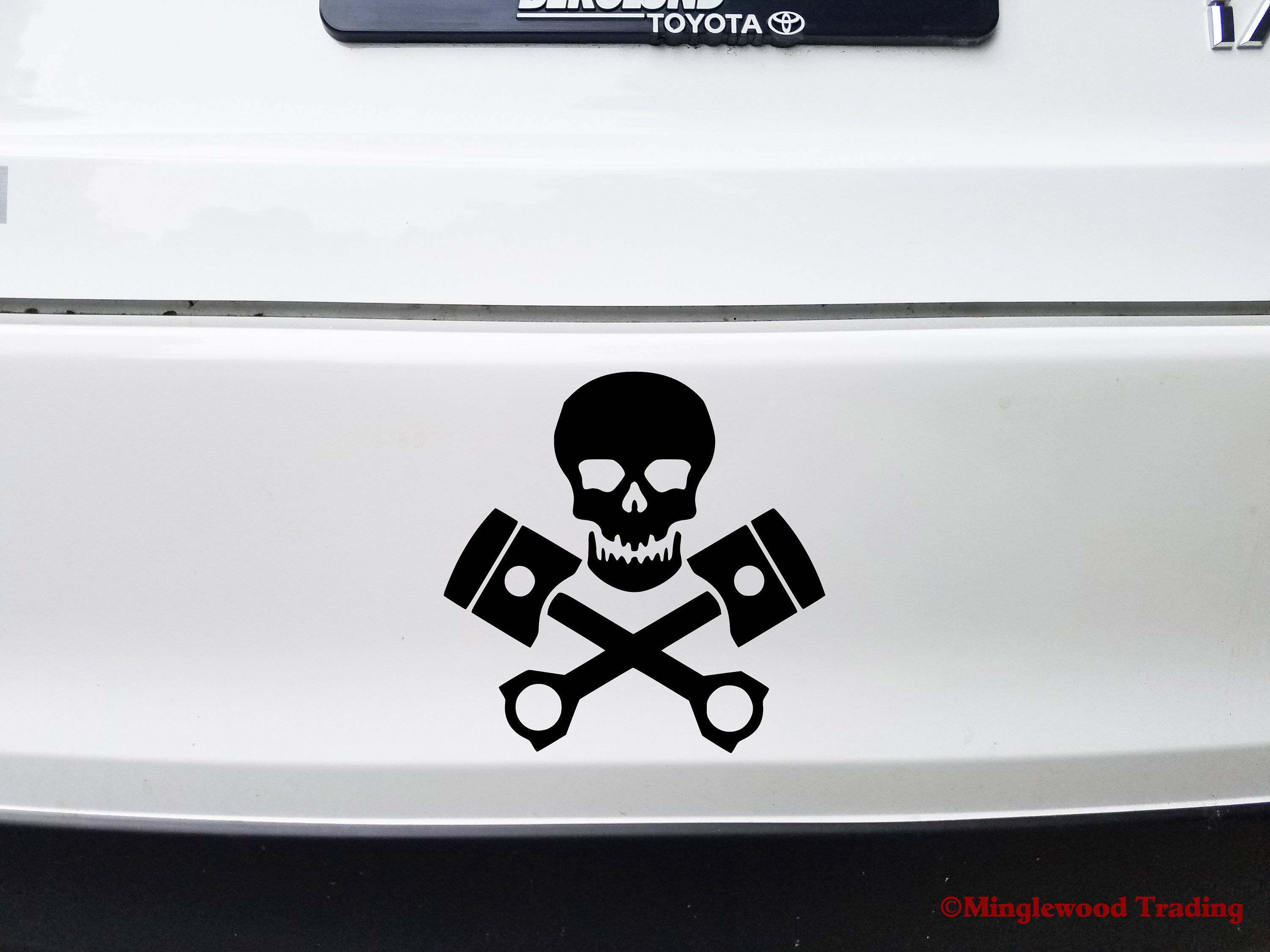 Skull With Crossed Pistons - Vinyl Decal Sticker - Motorcycle Car ...