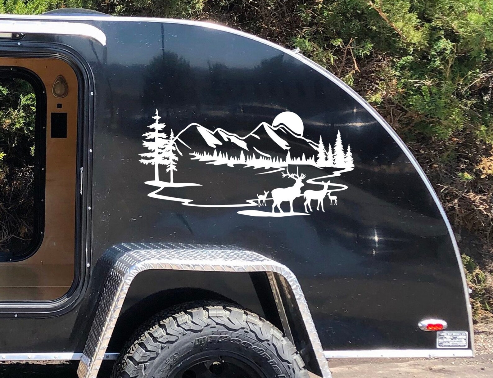 Deer Family Mountain Scene Vinyl Decal - Camper Graphics RV Moon - Die ...