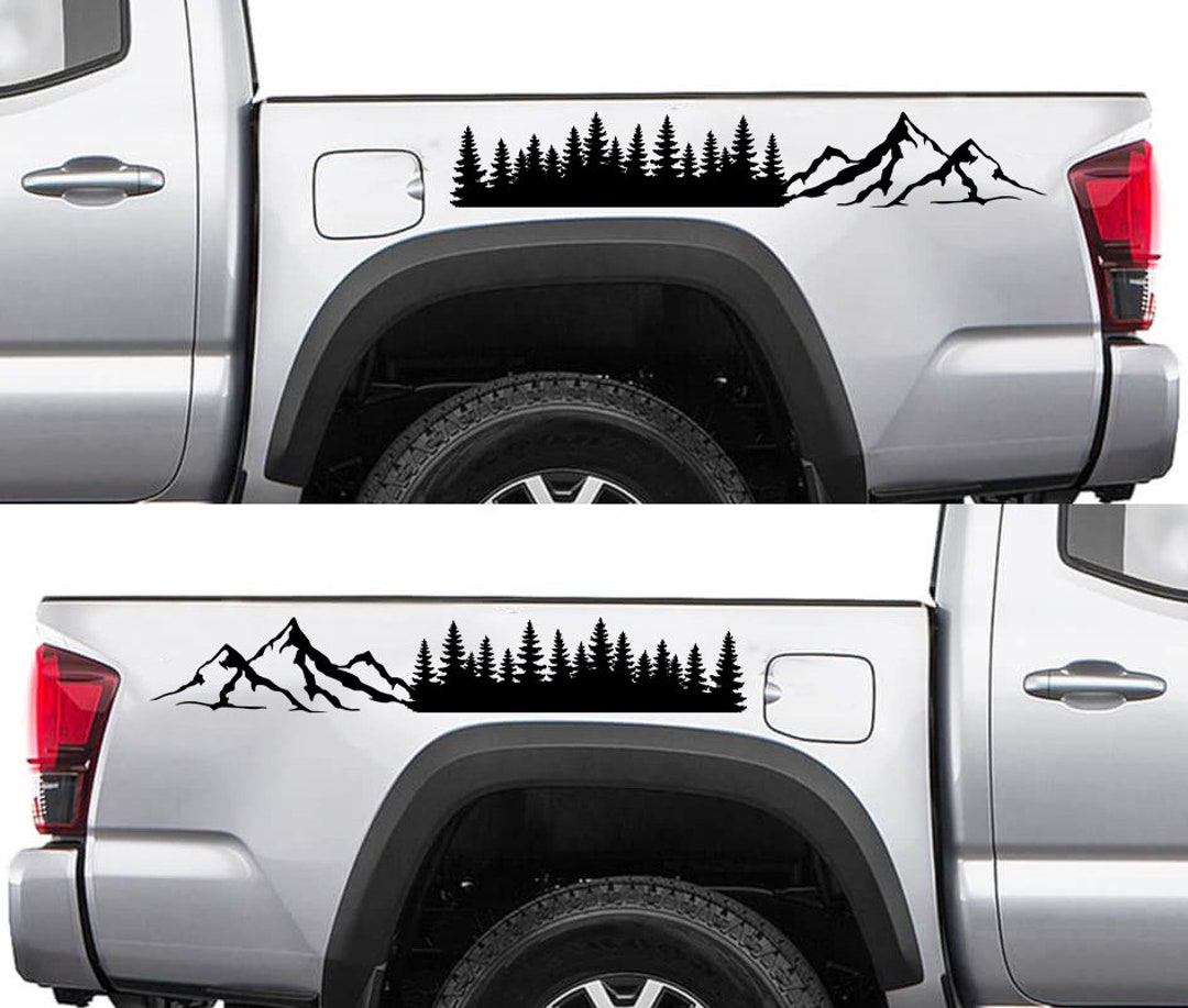 Pair Mirrored Mountain Tree Line Scene V1 Vinyl Decals - Treeline RV ...