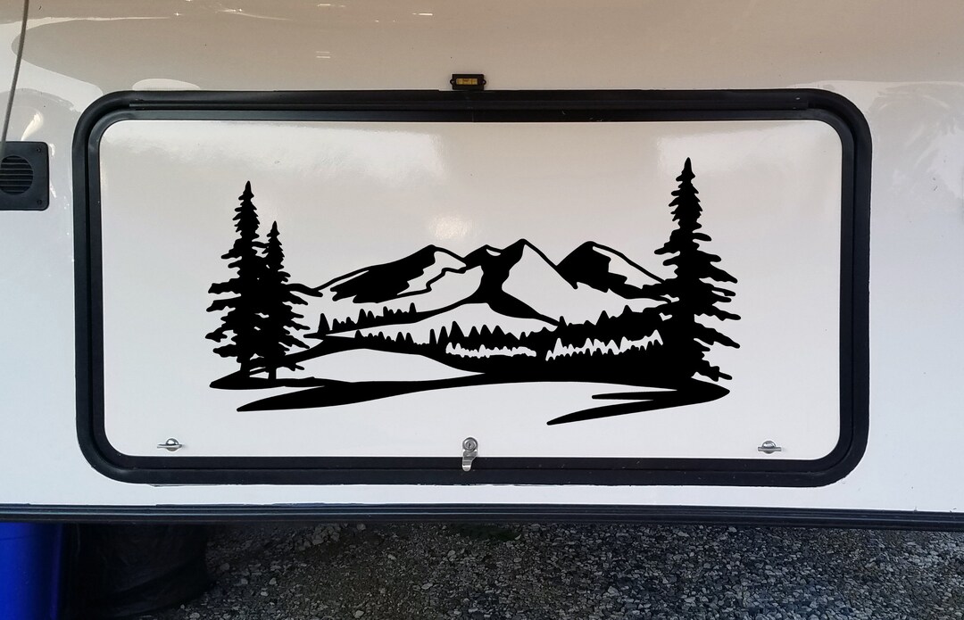 Mountains Forest Scene Vinyl Decal V2 - Camper RV Travel Trailer ...