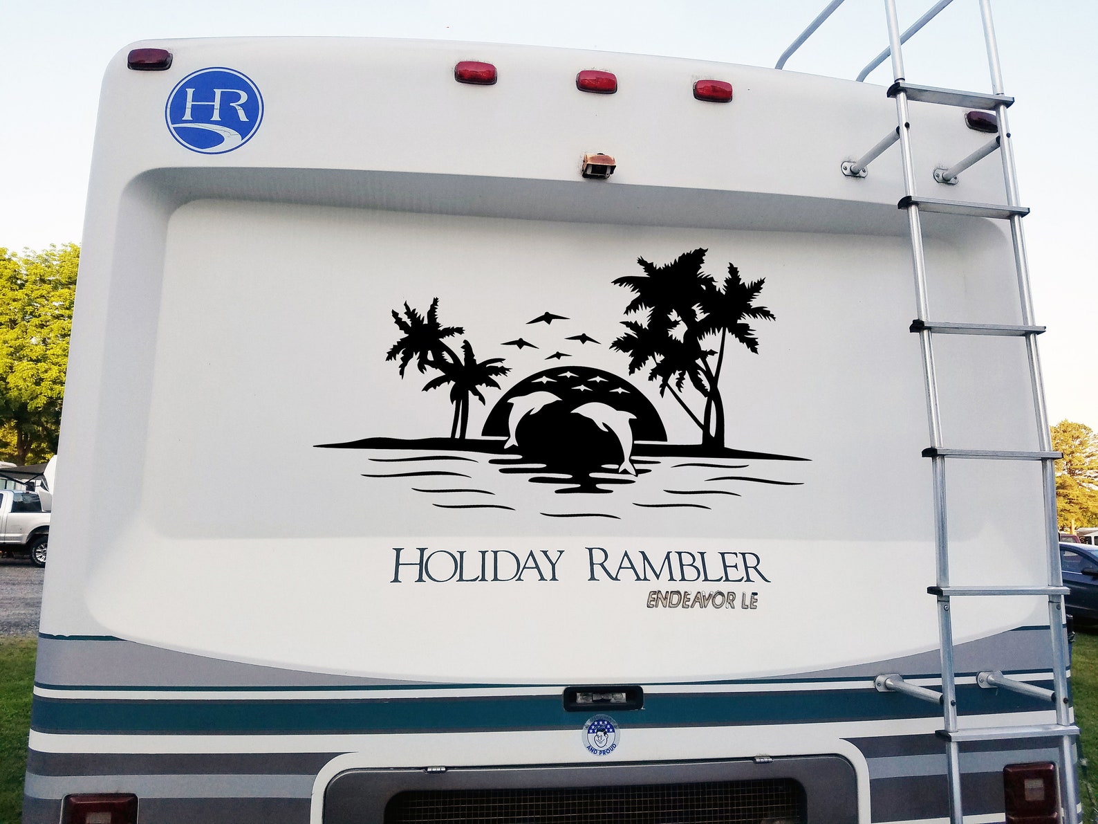 Beach Dolphins Palm Trees Scene Vinyl Decal Ocean Camper RV - Etsy