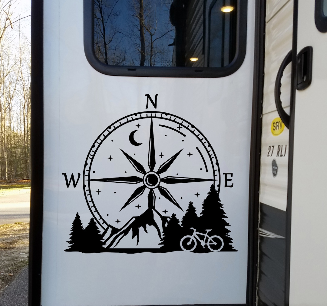Compass Rose Mountain Bike Mountains Vinyl Decal V1 - Forest Scene ...