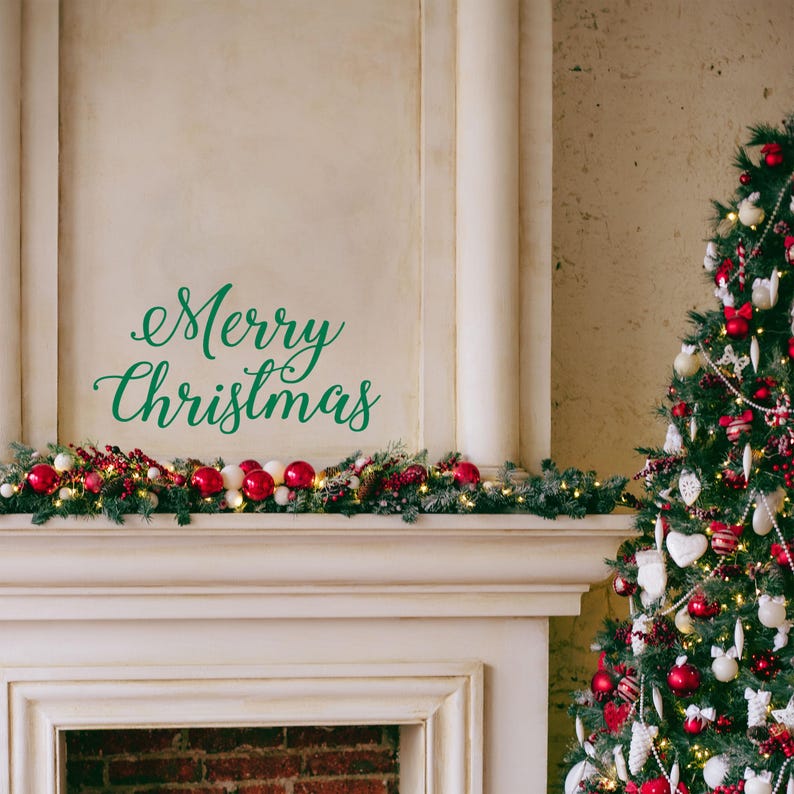 Merry Christmas Vinyl Decal Sticker V2 | Door Greeting Xmas Holiday ...