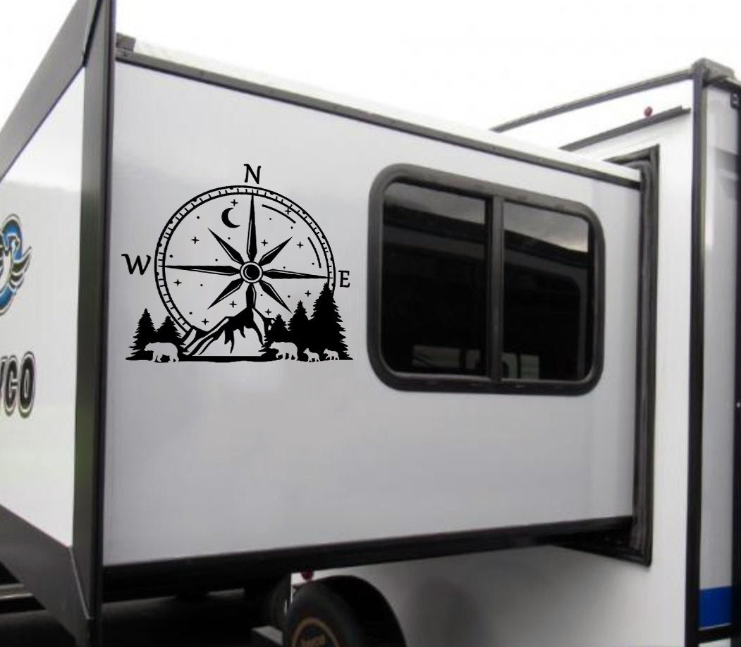Compass Bear Family Mountain Vinyl Decal V1 - Forest Moon Stars Scene ...