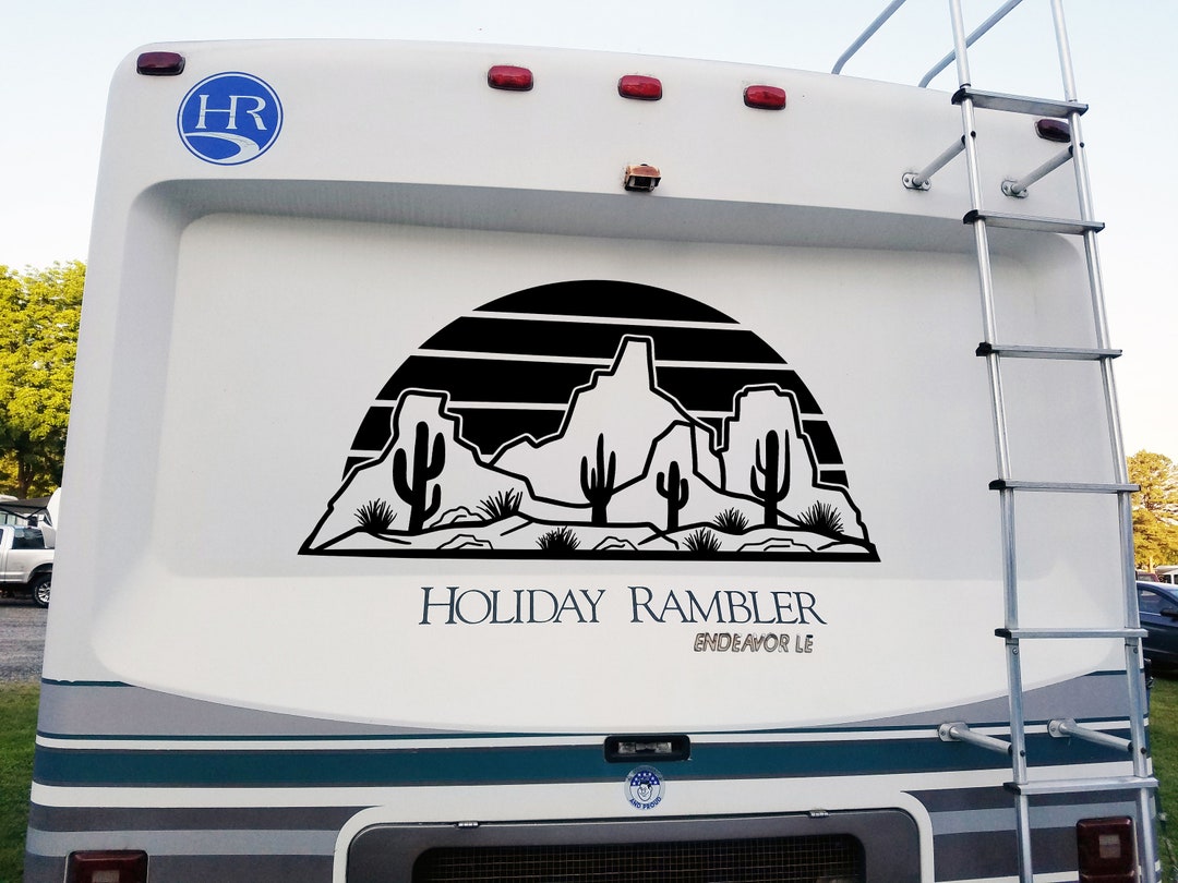 Desert Cactus Sun Scene V4 Vinyl Decal - RV Camper Graphics Travel ...