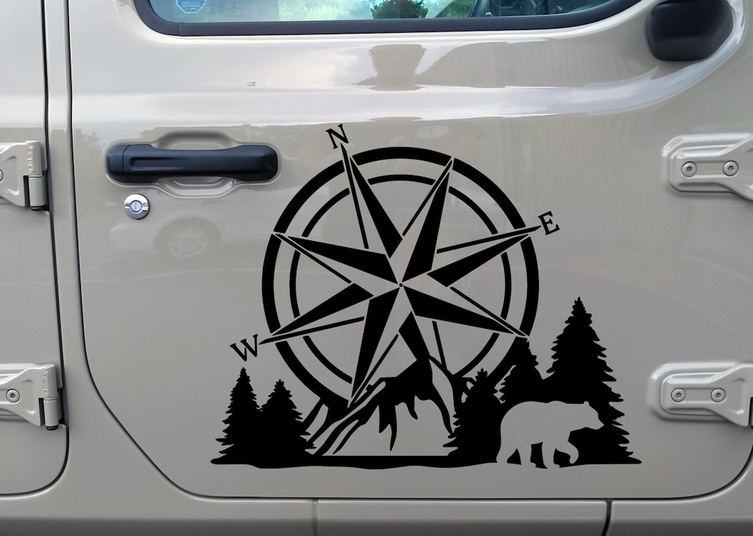 Compass Bear Mountain Forest Scene V2 | Custom Vinyl Decal for Camper ...