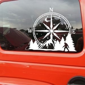 Bigfoot Compass Mountain Vinyl Decal V1 - Forest Sasquatch Rose - Die ...