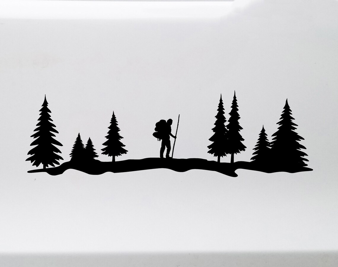 Hiker Vinyl Decal Trees Trail Backpacking Forest Die Cut | Etsy