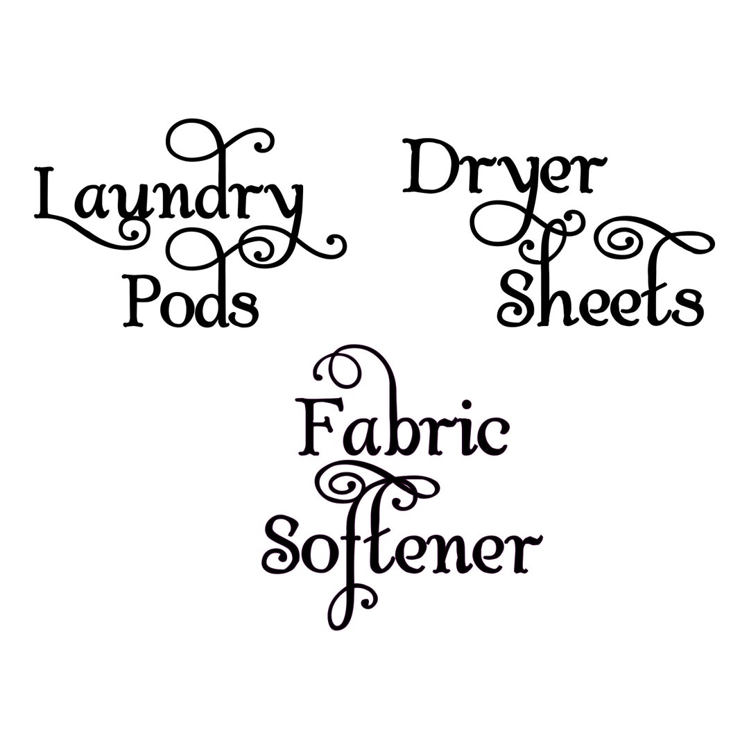Set of 3 Laundry Room Vinyl Decal Labels Swash Font V2 | Laundry Pods ...