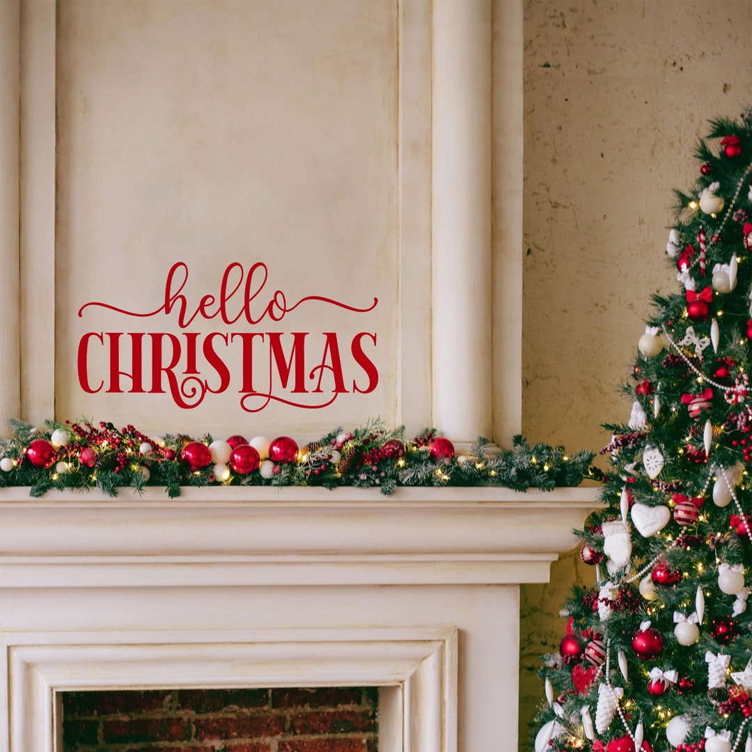 Hello Christmas Sign Vinyl Decal | Custom Color Happy Holidays Merry ...