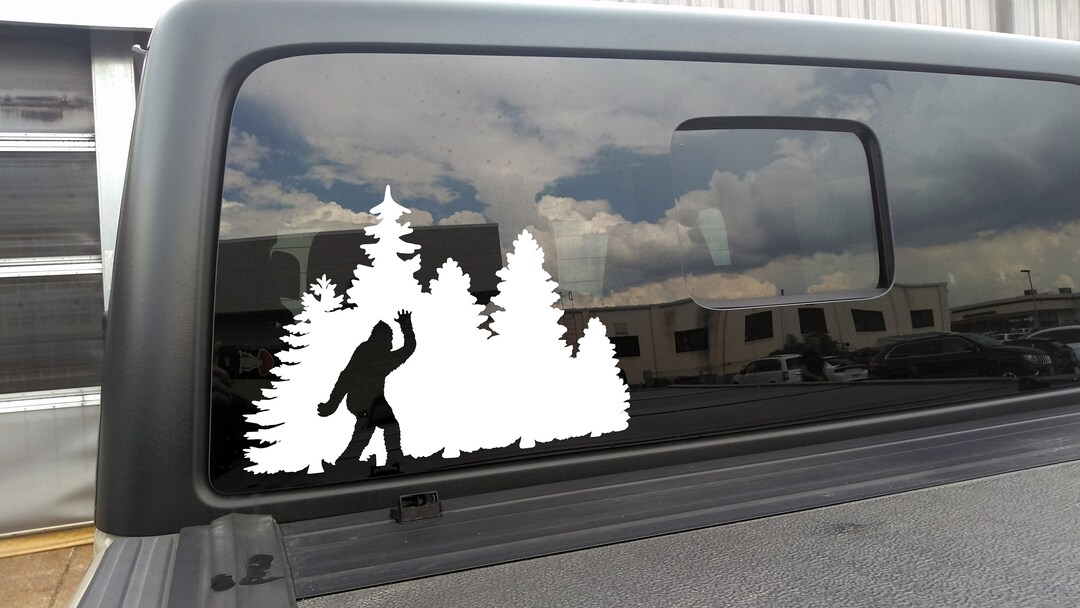 Bigfoot in Trees Waving Hello Vinyl Decal V1 - Sasquatch Forest Line ...