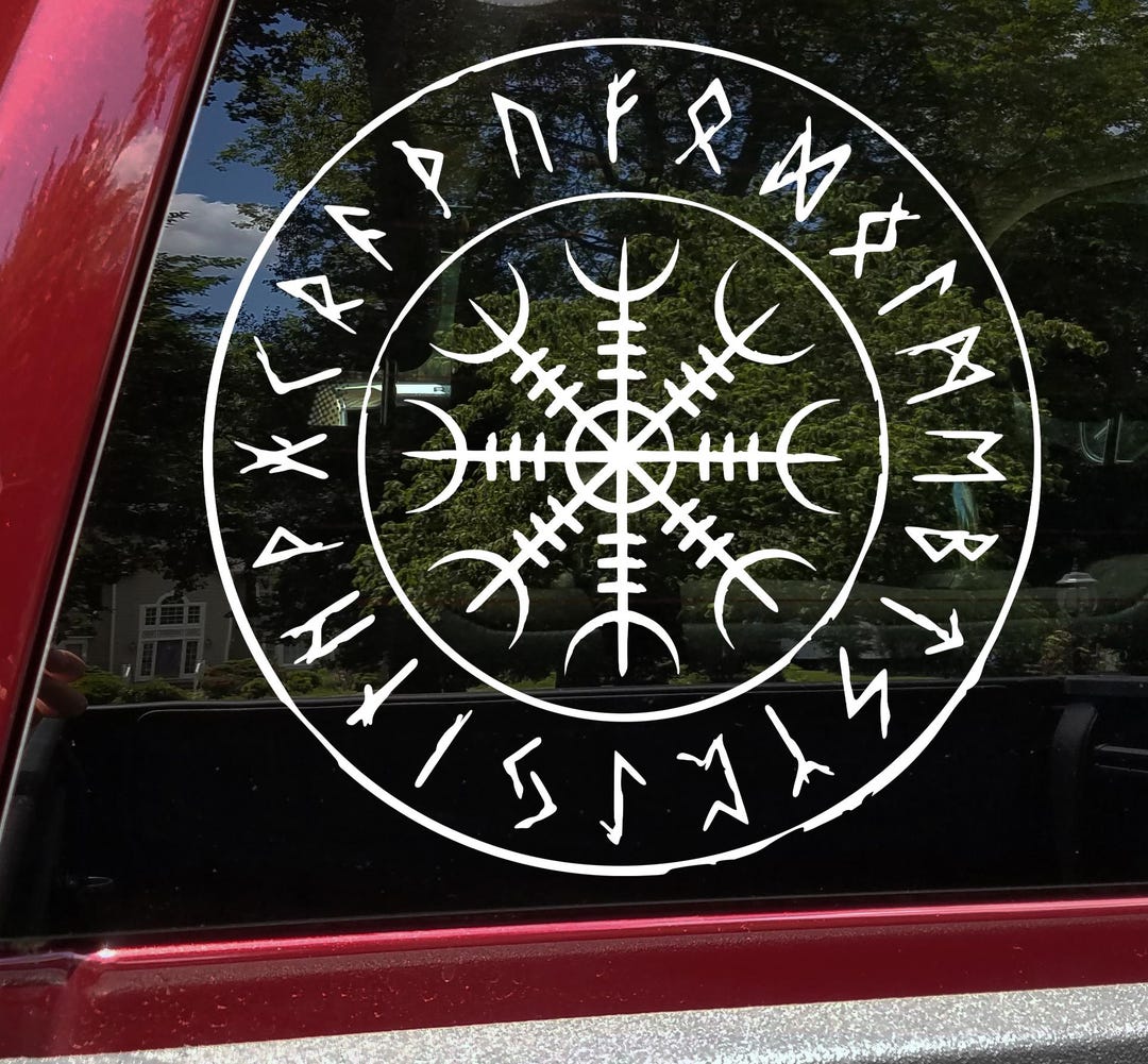 Rune Circle With Helm of Awe Vinyl Decal V2 | Terror Runic Viking Norse ...