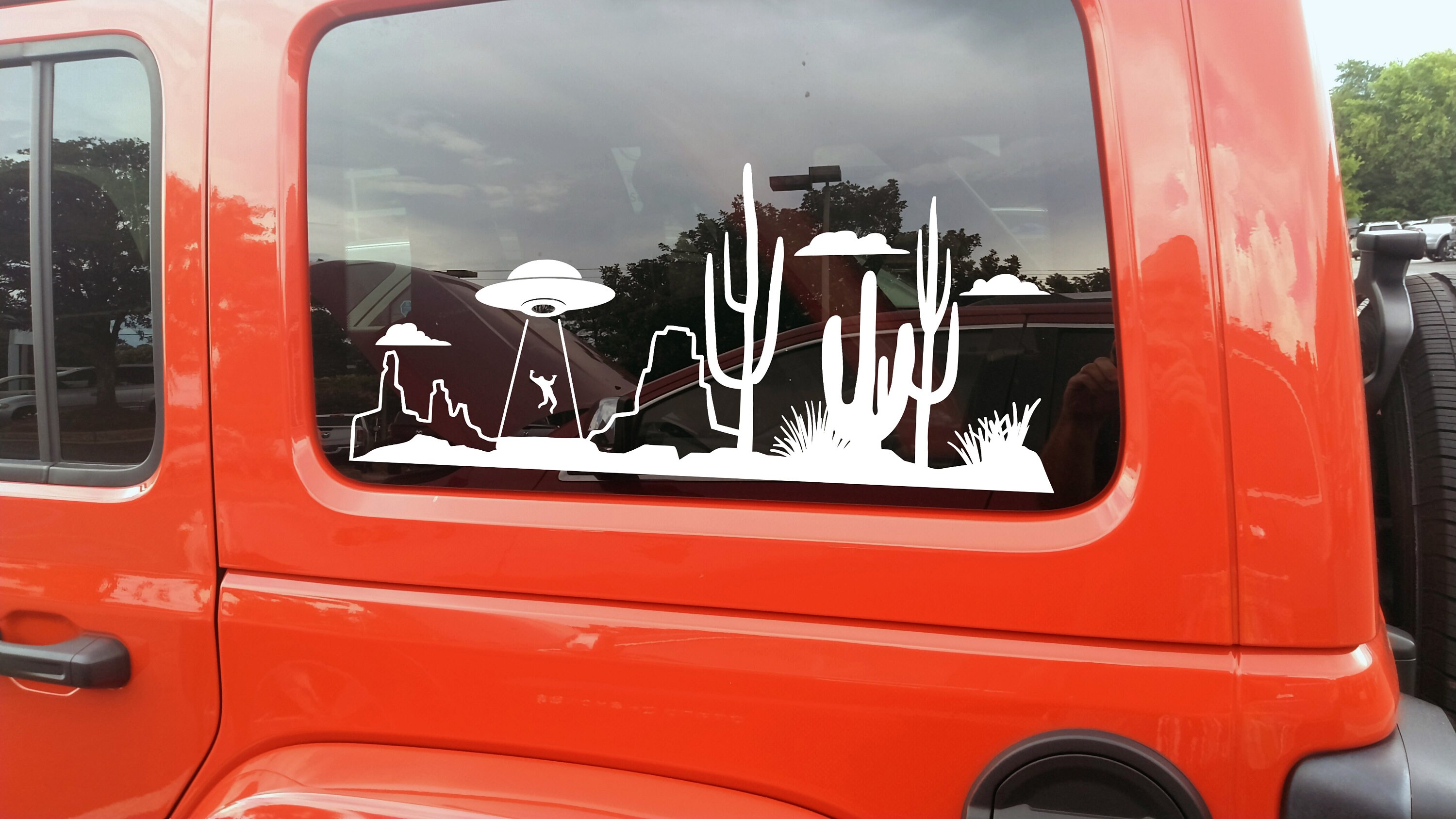 UFO Desert Cactus Scene Vinyl Decal - RV Graphics Alien Abduction - Die ...