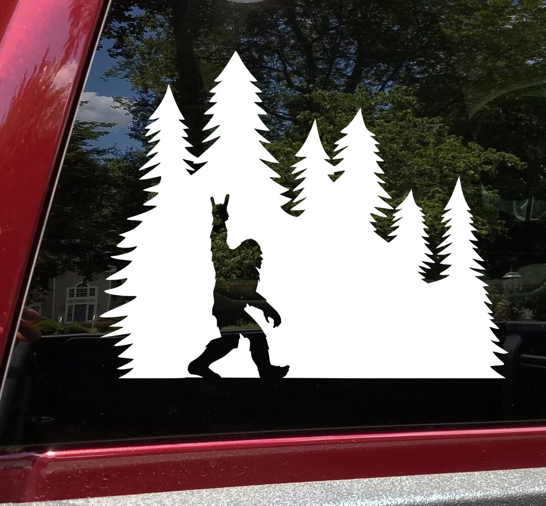 Bigfoot Sign of the Horns in Tree Line Vinyl Decal V3 | Metal Music ...