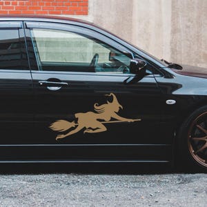 Witch on Broomstick Vinyl Decal Halloween Decoration V5 | Custom Color ...