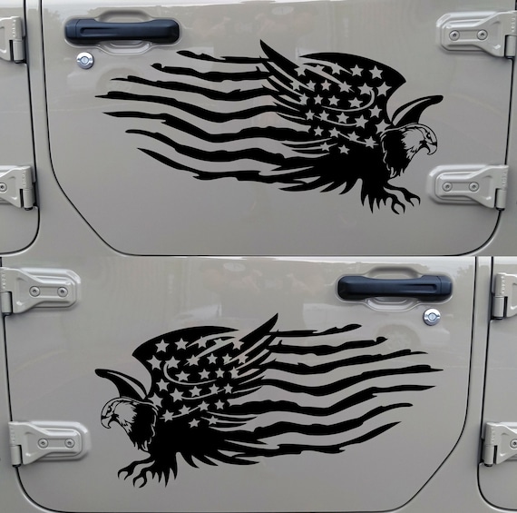 Set of 2 American Flag With Bald Eagle Vinyl Decal Mirrored - Etsy