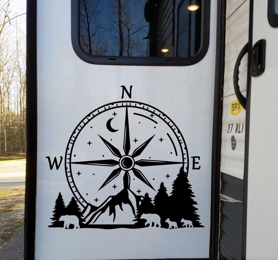Compass Bear Family Mountain Vinyl Decal V1 - Forest Moon Stars Scene ...