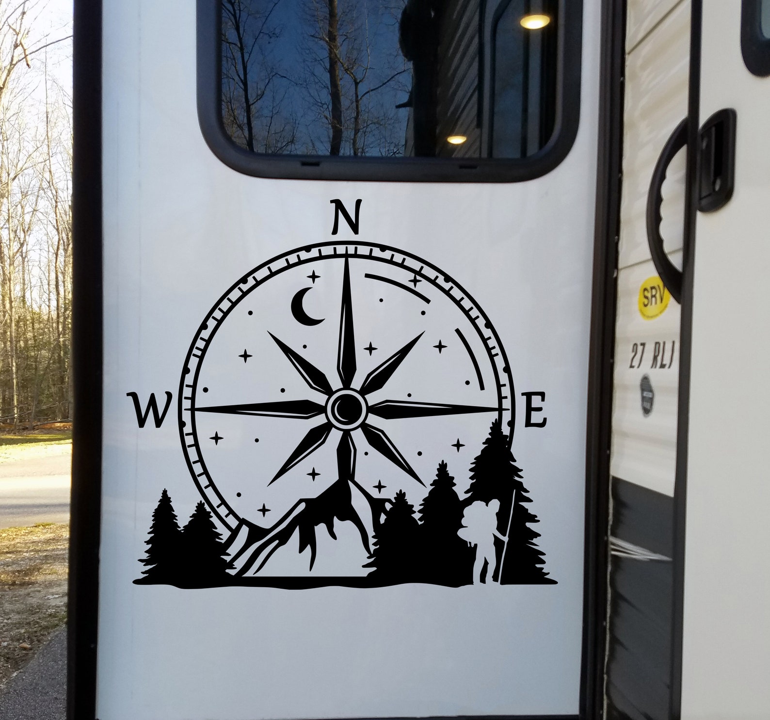 Compass Rose Hiker Mountain Vinyl Decal V1 Forest Scene - Etsy