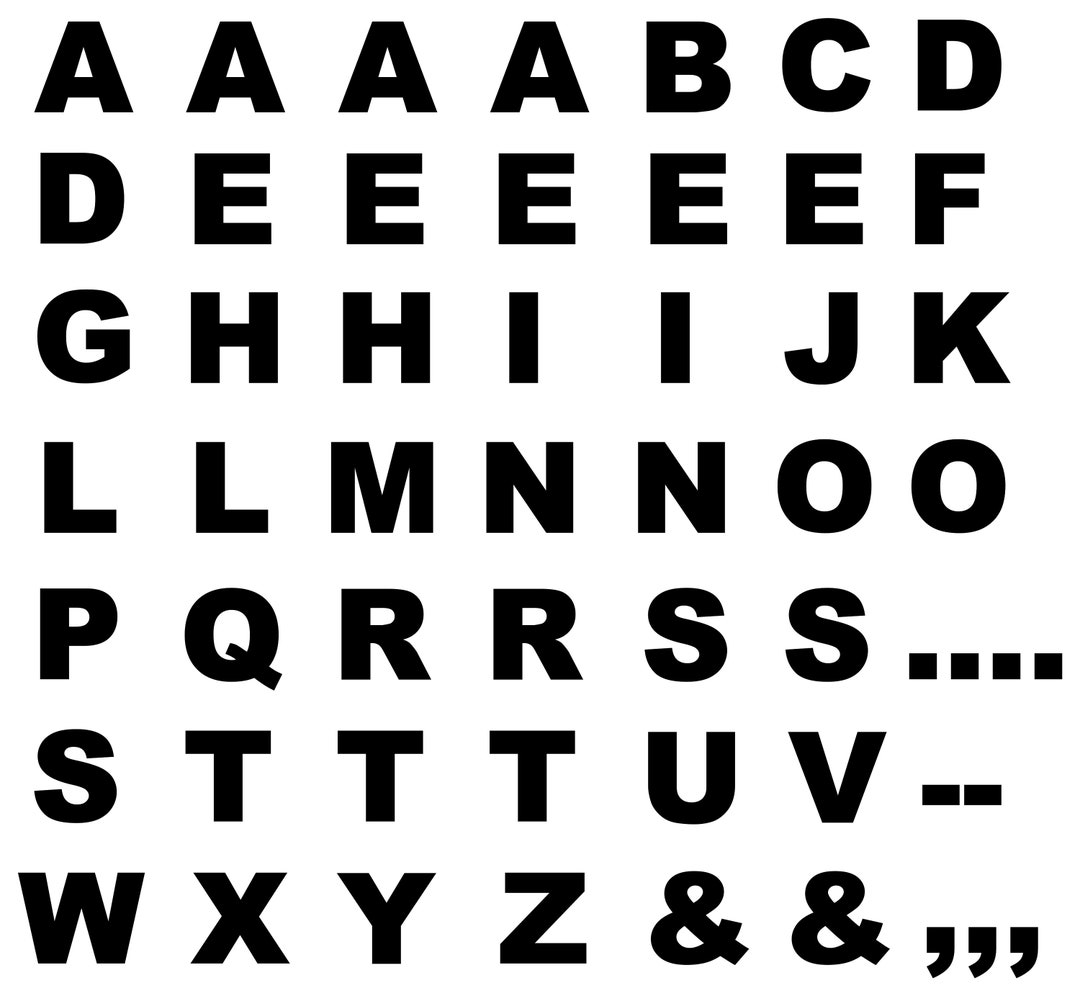 Letter Sheet Arial Font Alphabet Vinyl Decals - Bold - Die Cut Stickers ...