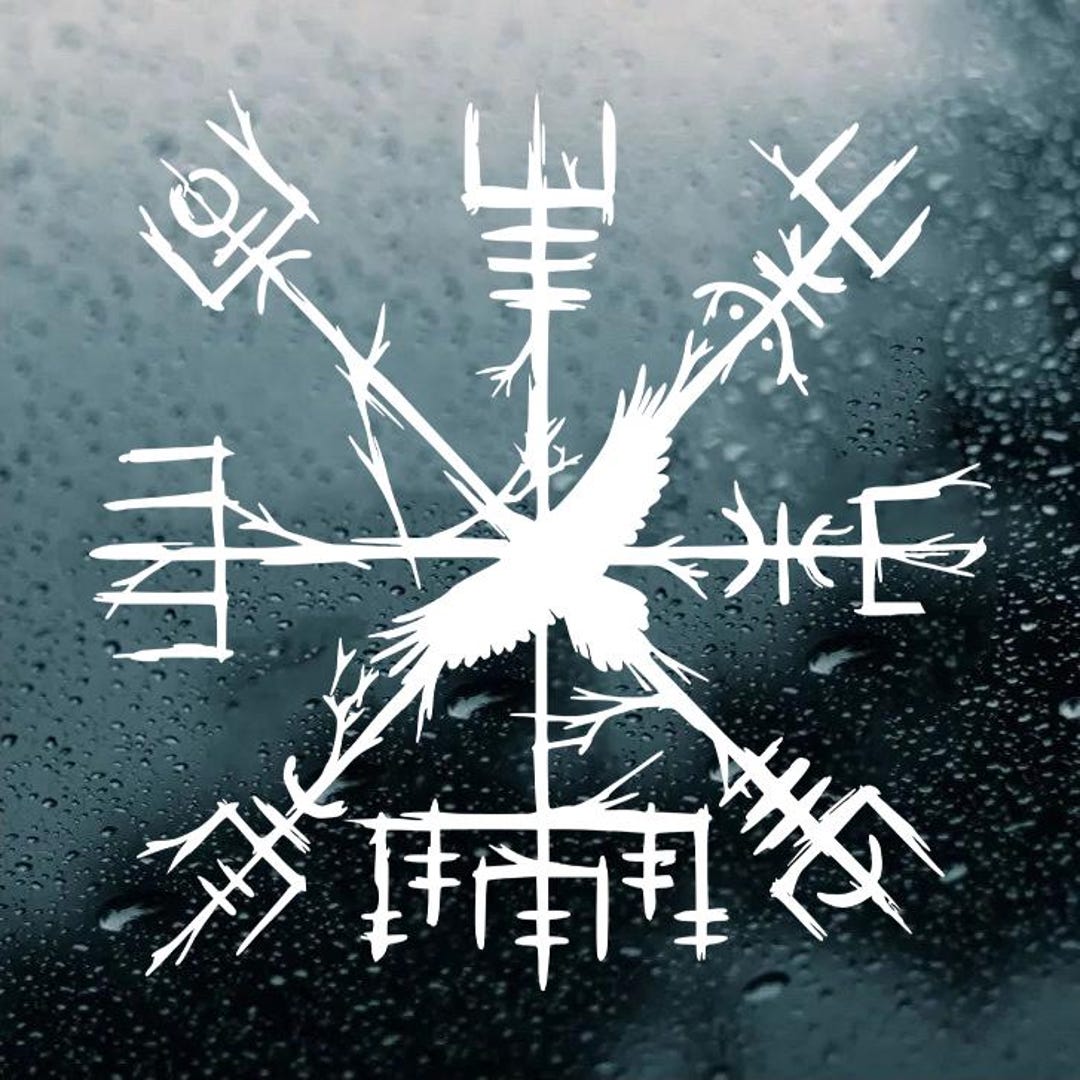 Viking Compass With Raven Vinyl Decal | Vegvisir Norse Protection | Die ...