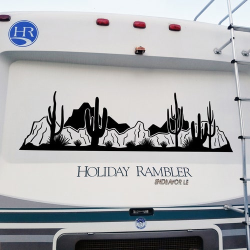 Desert Cactus Mountain Scene V2 Vinyl Decal RV Camper | Etsy