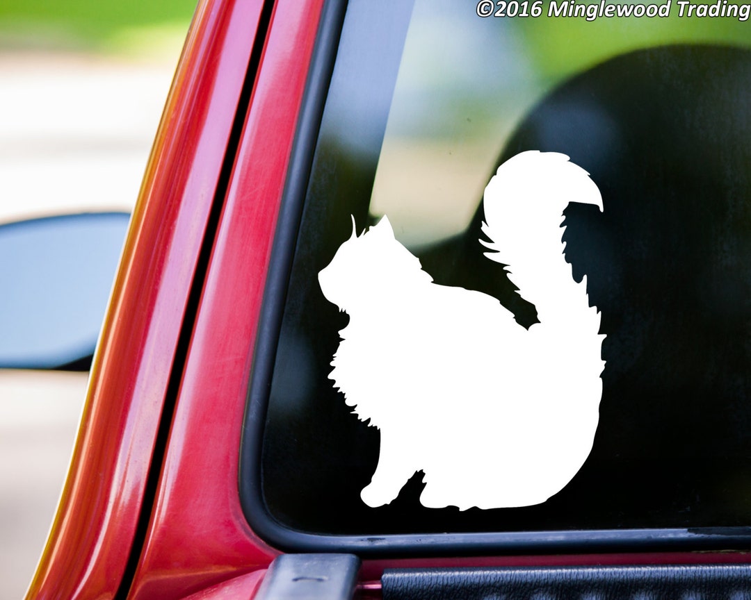 Long-haired Cat Vinyl Decal - Sitting Feline Domestic Longhair - Die ...