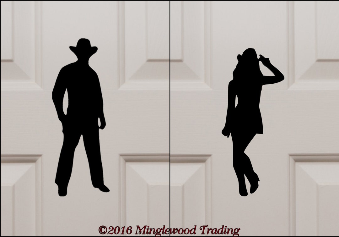 Cowboy & Cowgirl Bathroom Door Set Custom Vinyl Decal Stickers 5.5 ...