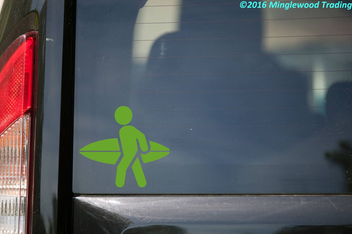 Surfer With Surfboard Vinyl Decal Sticker - Beach Ocean Waves Surfing ...