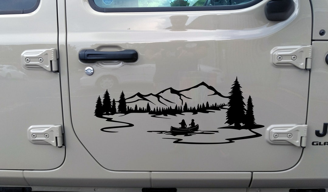 Lake Mountain Canoe Scene Vinyl Decal V2 - RV Graphics Camping - Die ...