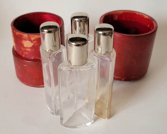 Antique Perfume Travel Set Leather Case with 4 Glass … - Gem