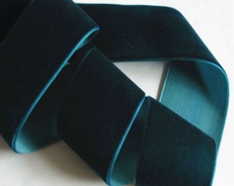 5 Yards 1 Inches Velvet Ribbon in Dark Teal RY01-65 | Etsy