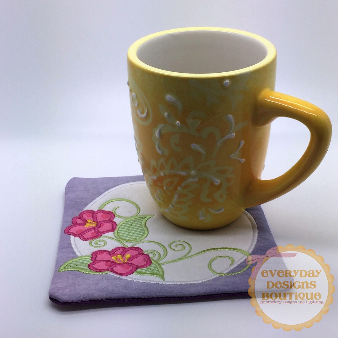 In the Hoop Flowers Mug Rug Machine Embroidery Applique Design - Etsy