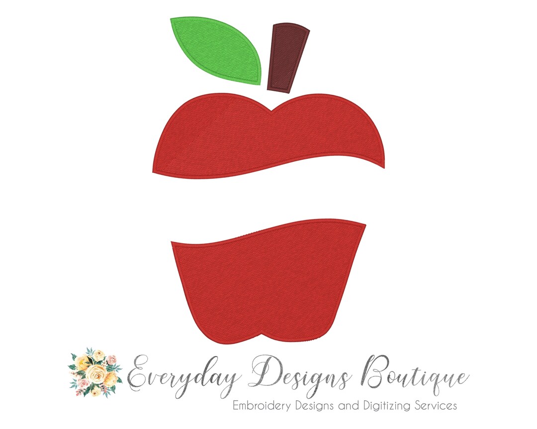 Split Apple Embroidery Design - Customizable Teacher Gift (digital ...