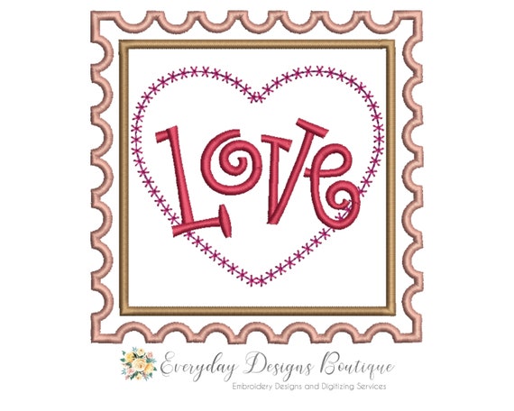Love Stamp Applique Design for Machine Embroidery Instant | Etsy