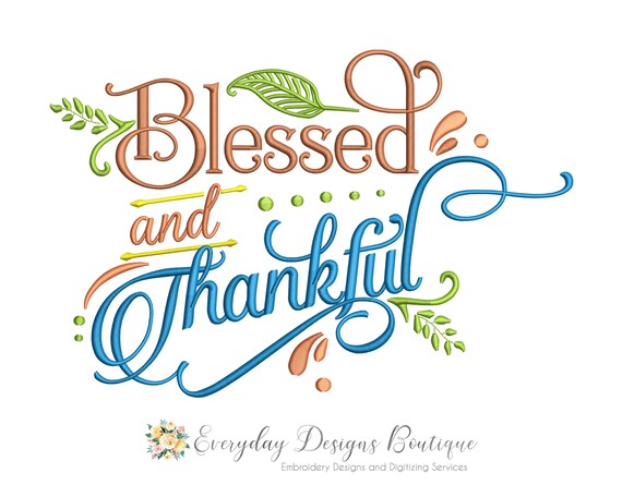 Blessed Machine Embroidery Words Art Blessed and Thankful | Etsy