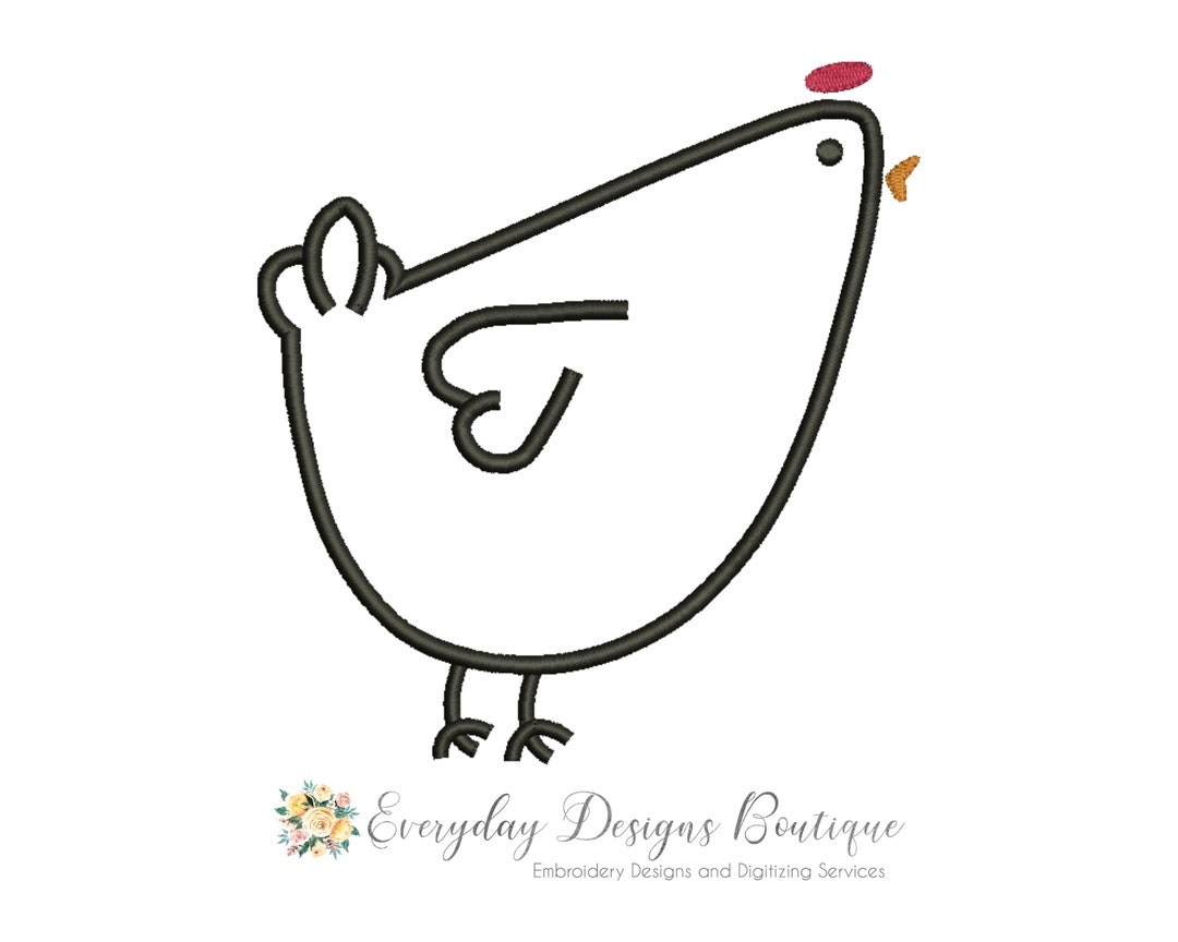 Chicken Doodle Applique 3 Machine Embroidery Applique Design - Chicken ...