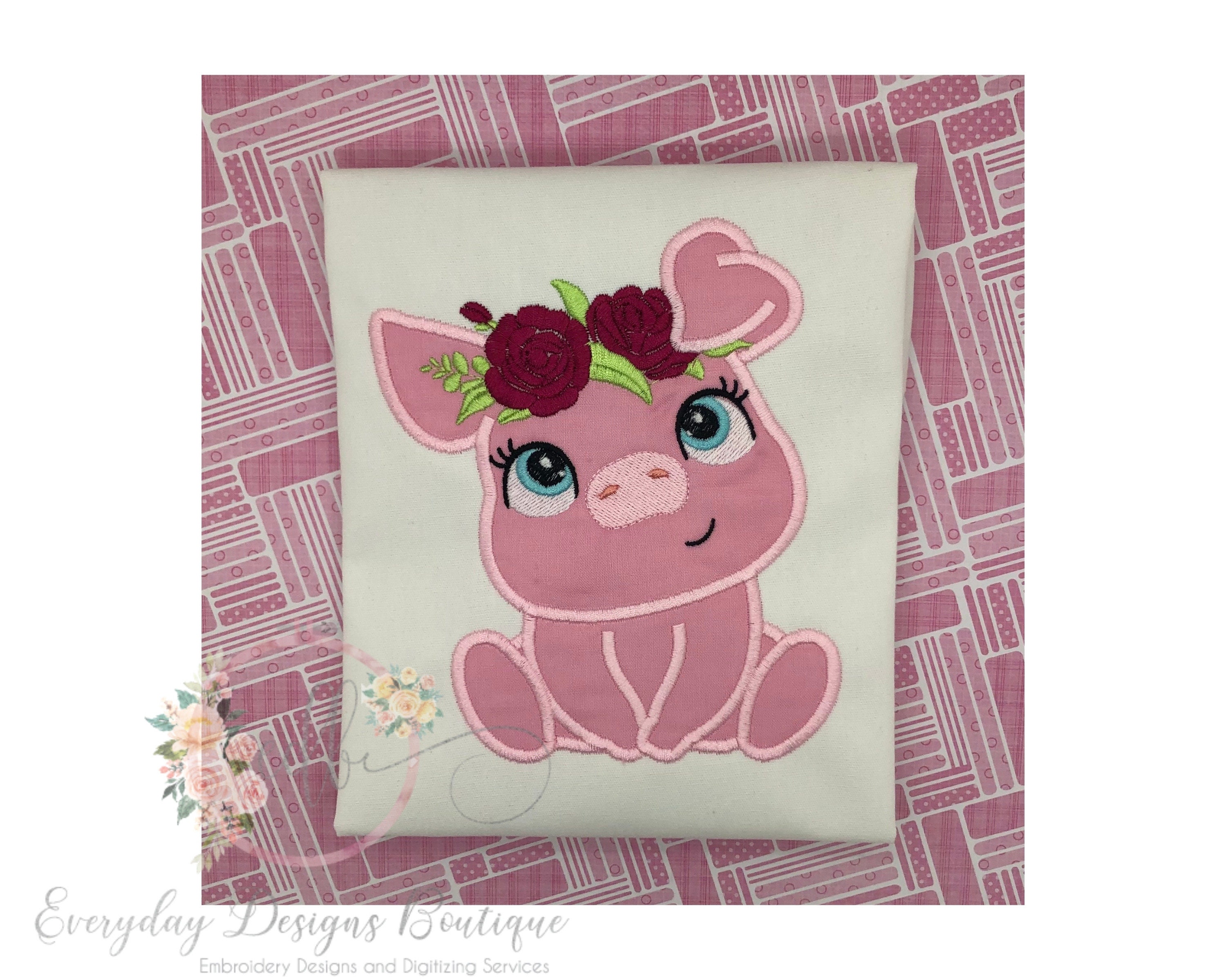 Cute Little Pig Machine Embroidery Applique Design - Little Girl Pig ...