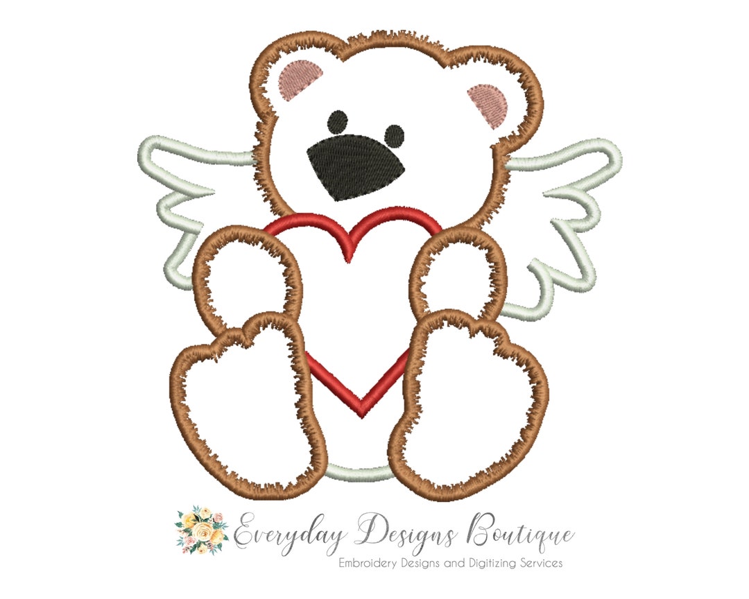 Cupid Bear Applique Design: Valentines Embroidery (digital Download) - Etsy