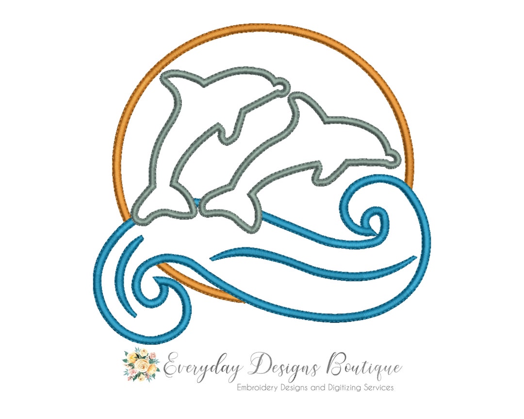 Sunset Dolphins Machine Embroidery Applique Design (digital Download ...