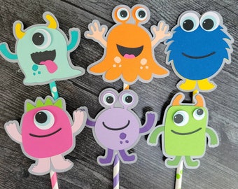 Monster Birthday Cupcake Toppers, Colorful Kids Party Cake Toppers ...