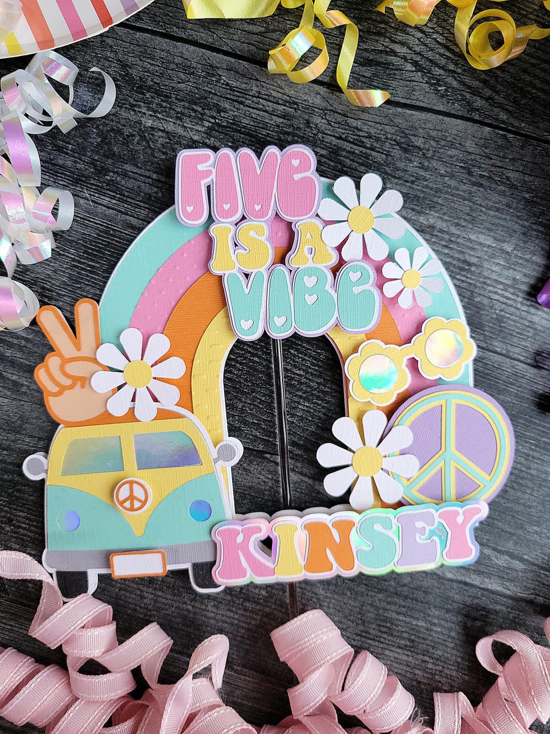 Five is a Vibe Cake Topper - Groovy Cake Topper - Groovy Birthday - Etsy