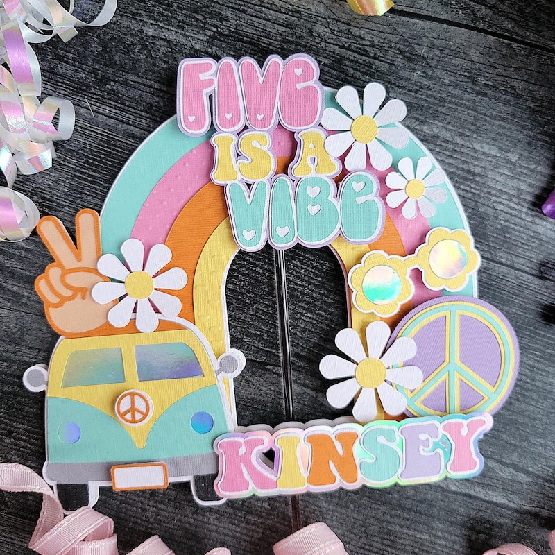 Rainbow Five Cake Topper - Etsy