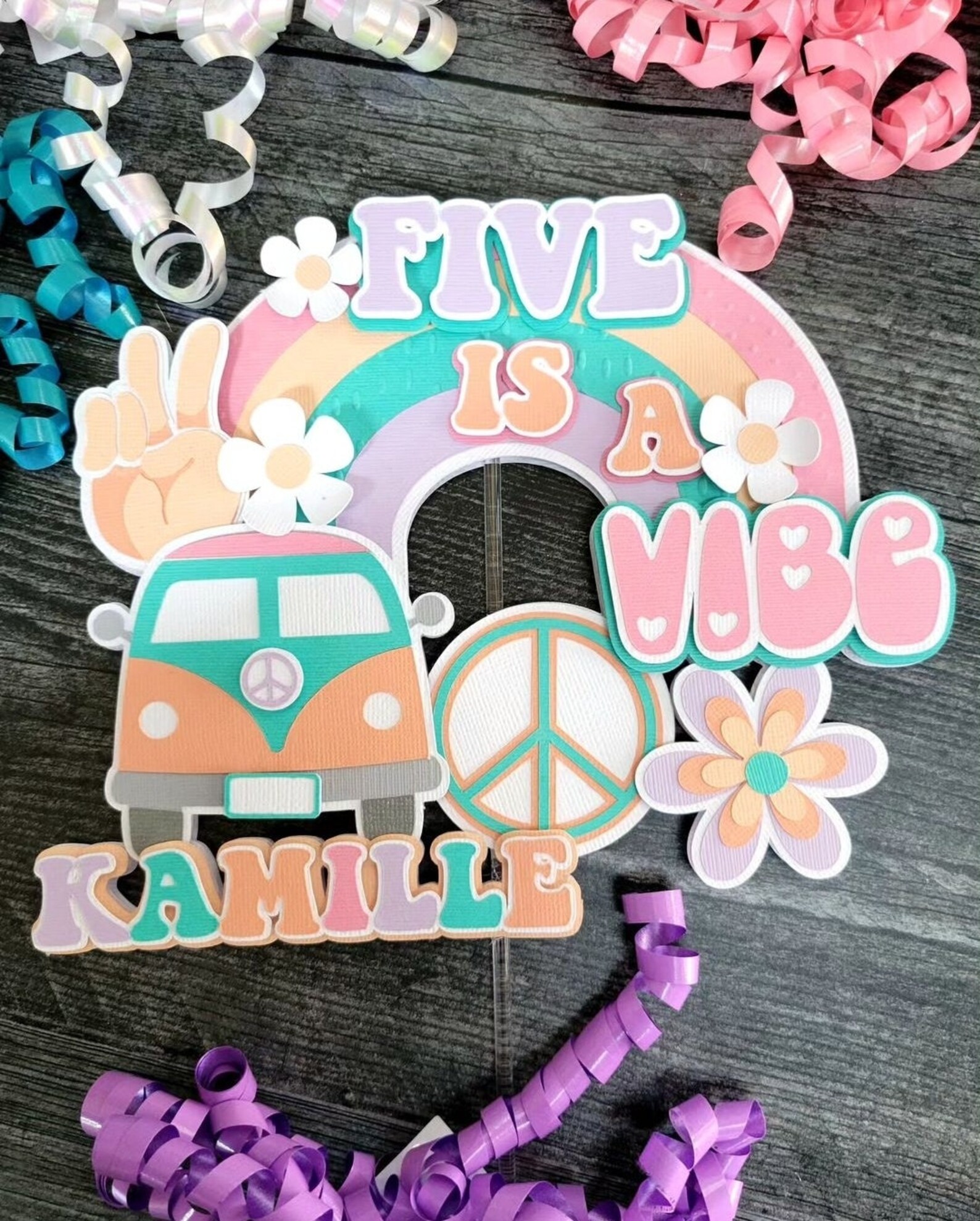 Five is a Vibe Cake Topper Groovy Cake Topper Groovy Birthday - Etsy